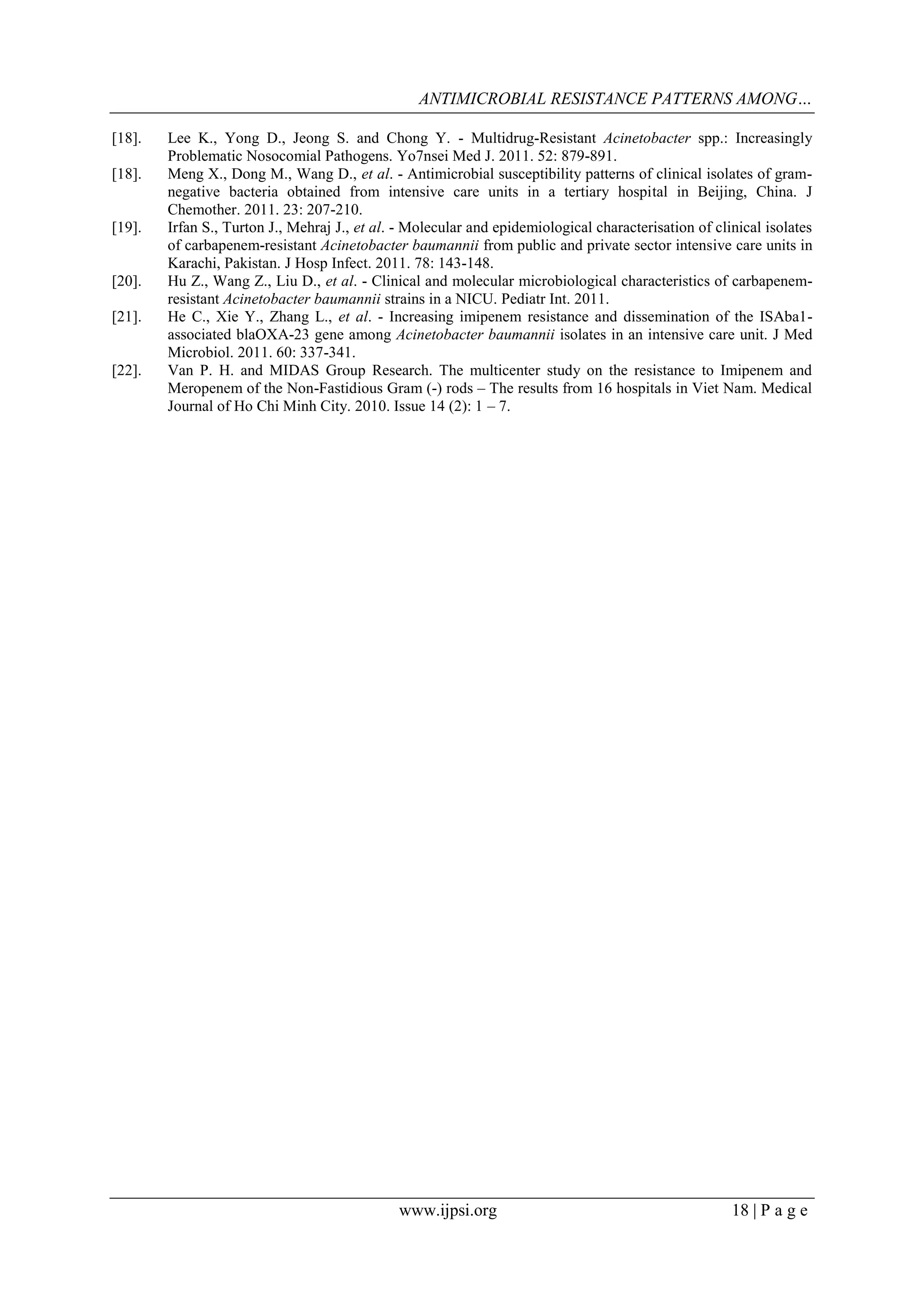 ANTIMICROBIAL RESISTANCE PATTERNS AMONG ACINETOBACTER BAUMANNII ISOLATED FROM THONG NHAT DONG ...