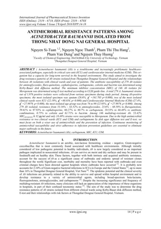 ANTIMICROBIAL RESISTANCE PATTERNS AMONG ACINETOBACTER BAUMANNII ISOLATED FROM THONG NHAT DONG ...