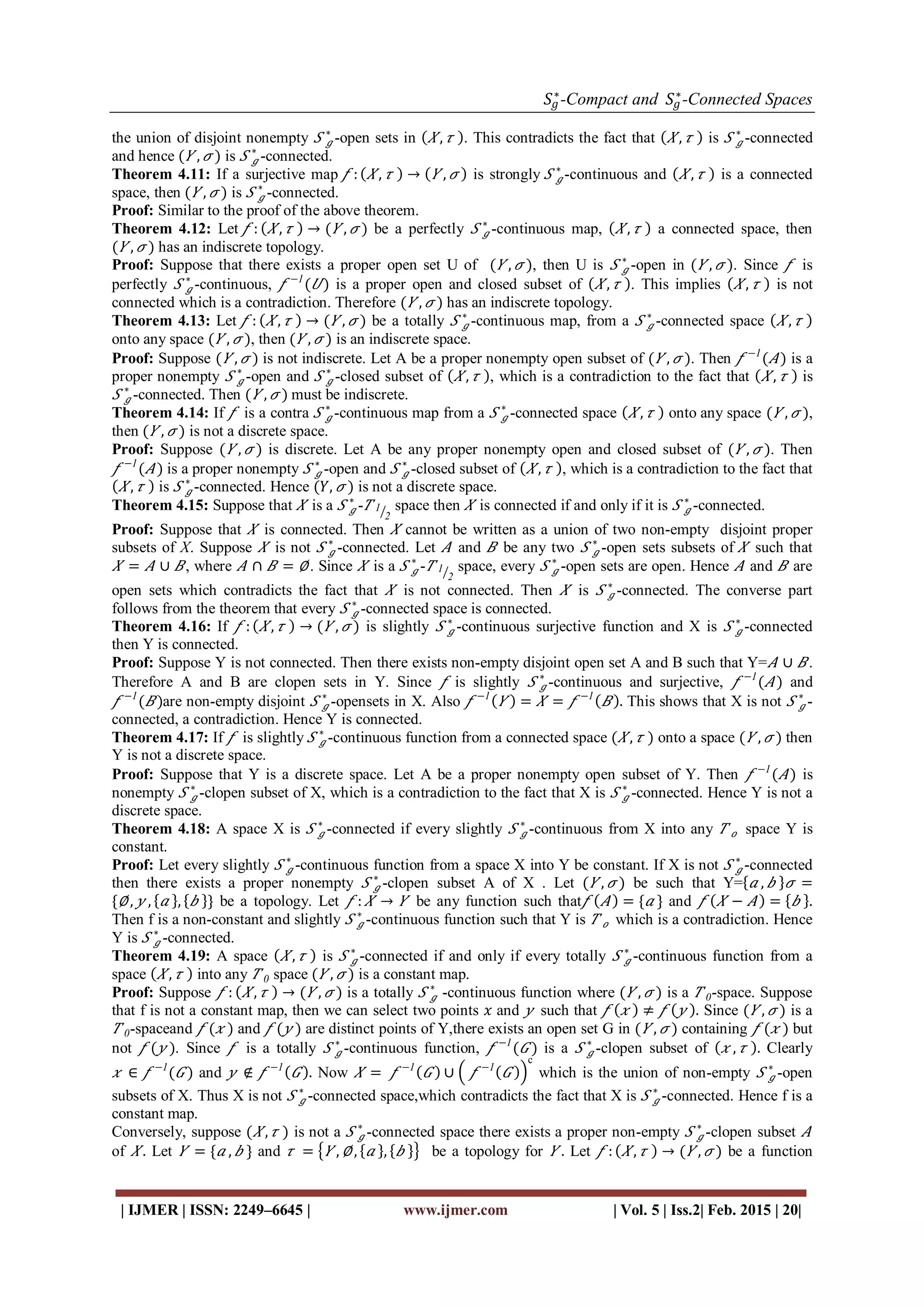 𝑺𝒈 ∗ -Compact and 𝑺𝒈 ∗ -Connected Spaces | PDF