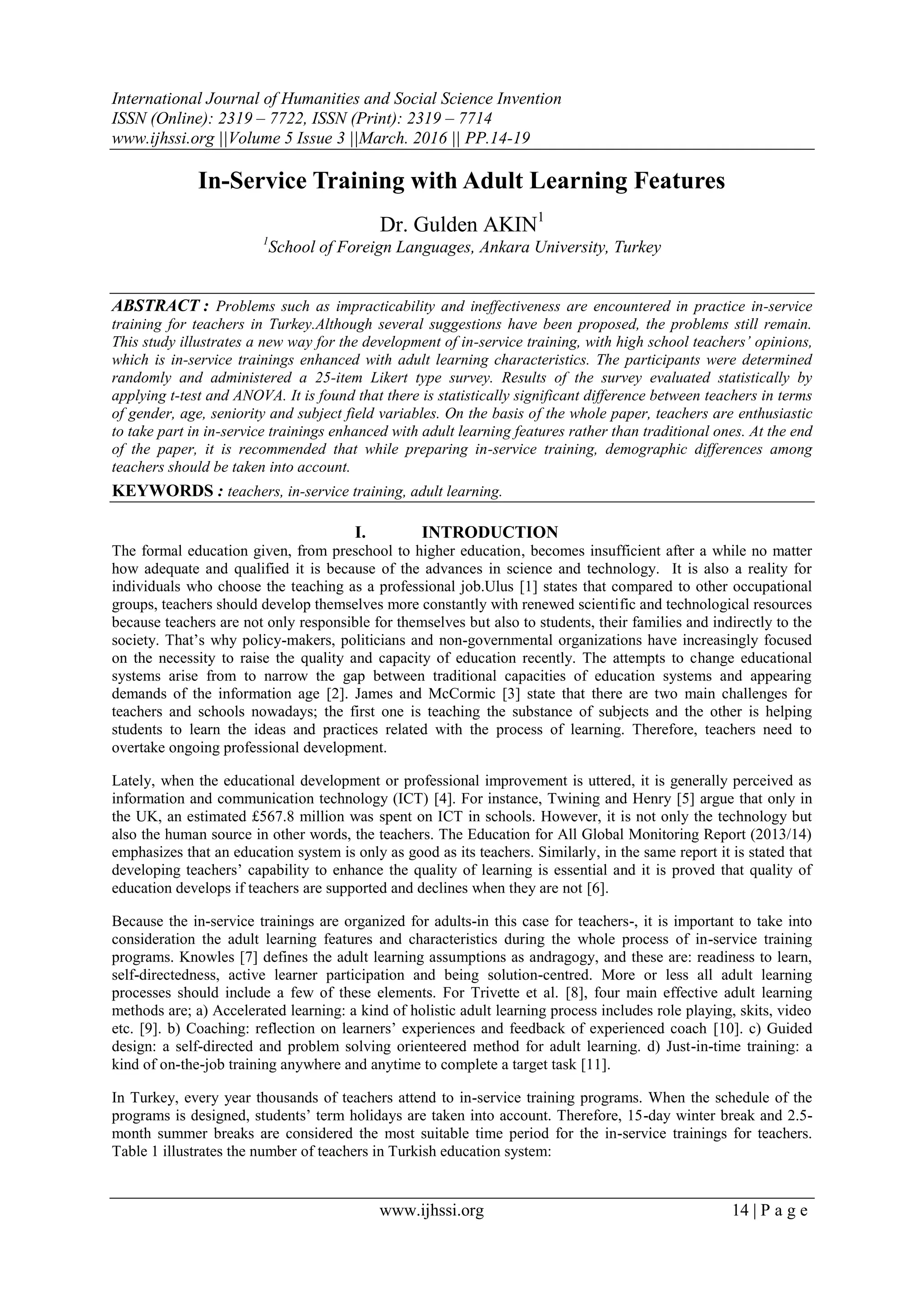 In-Service Training with Adult Learning Features | PDF