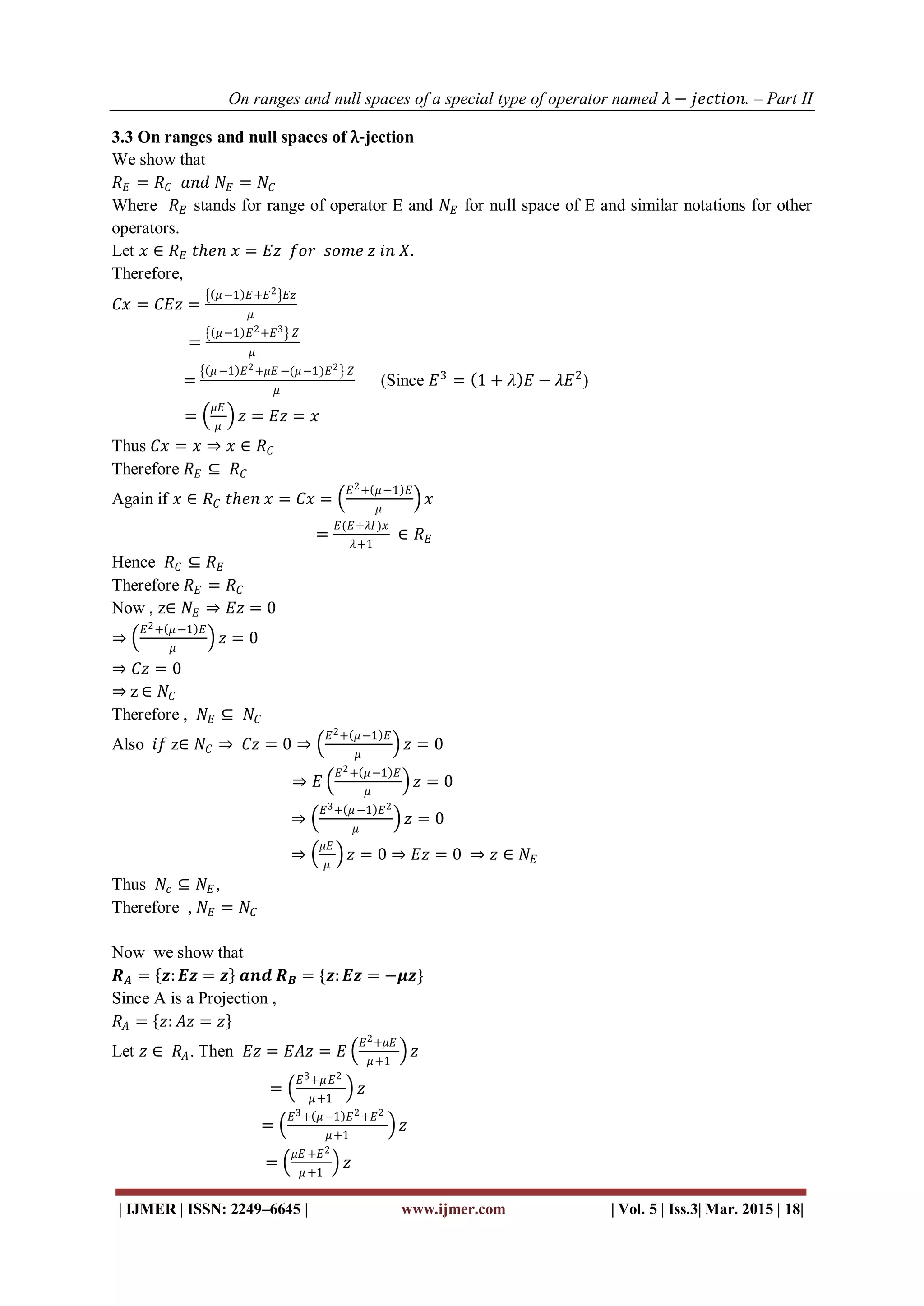 On ranges and null spaces of a special type of operator named 𝝀 − 𝒋𝒆𝒄𝒕𝒊𝒐𝒏. – Part II | PDF | Science