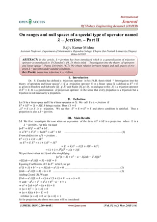 On ranges and null spaces of a special type of operator named 𝝀 − 𝒋𝒆𝒄𝒕𝒊𝒐𝒏. – Part II | PDF | Science