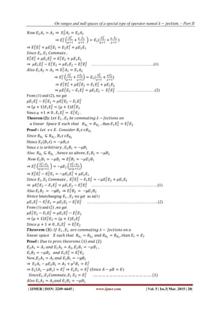 On ranges and null spaces of a special type of operator named 𝝀 − ...