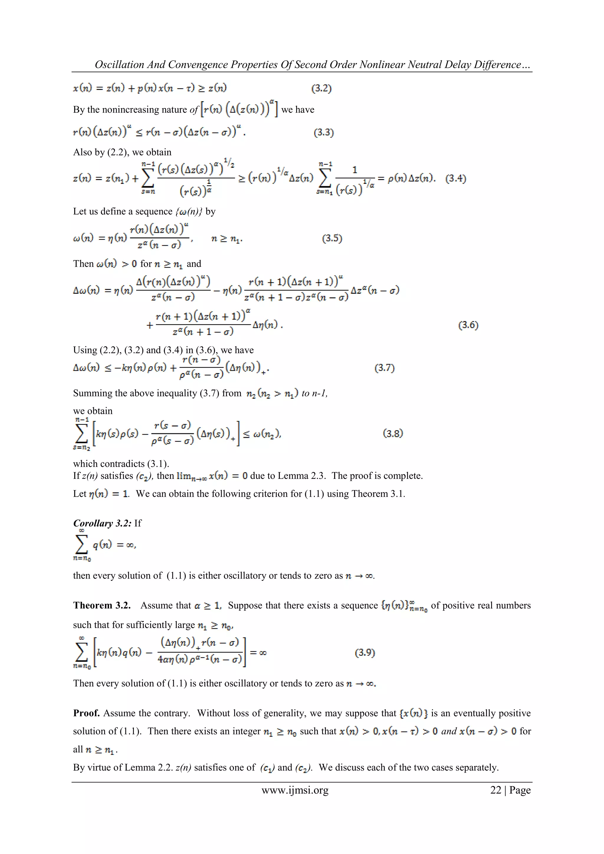 Oscillation And Convengence Properties Of Second Order Nonlinear Neutral Delay Difference