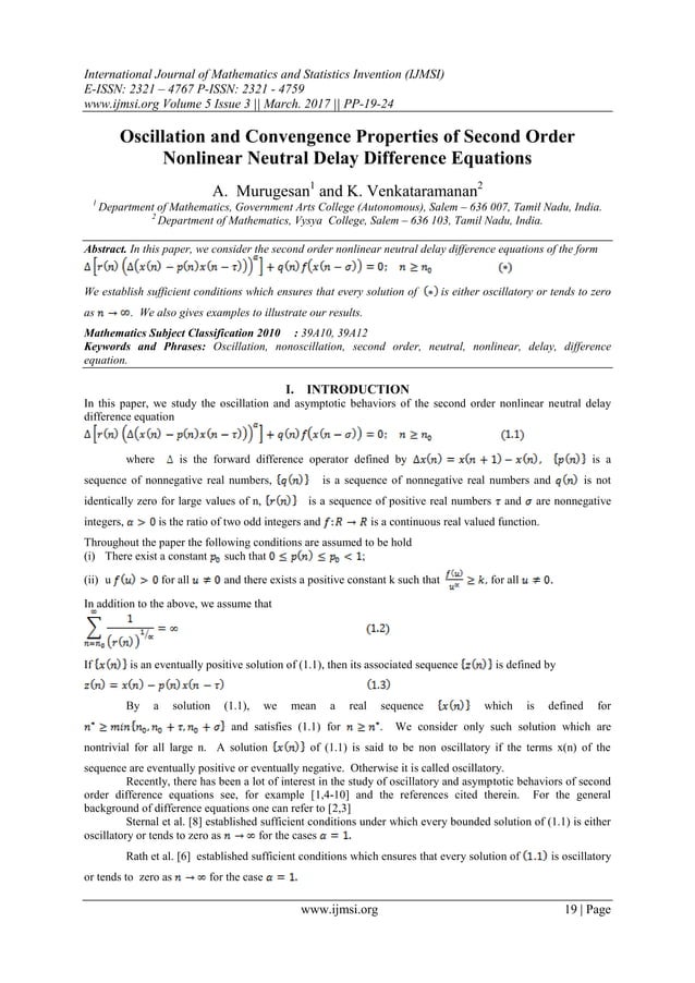 Oscillation and Convengence Properties of Second Order Nonlinear Neutral Delay Difference ...