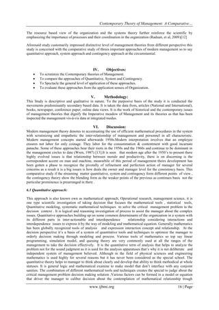 Contemporary Theory of Management: A Comparative Study on Quantitative ...