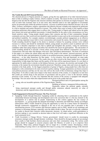 The Role of Youths in Electoral Processes: An Appraisal of the Nigerian ...