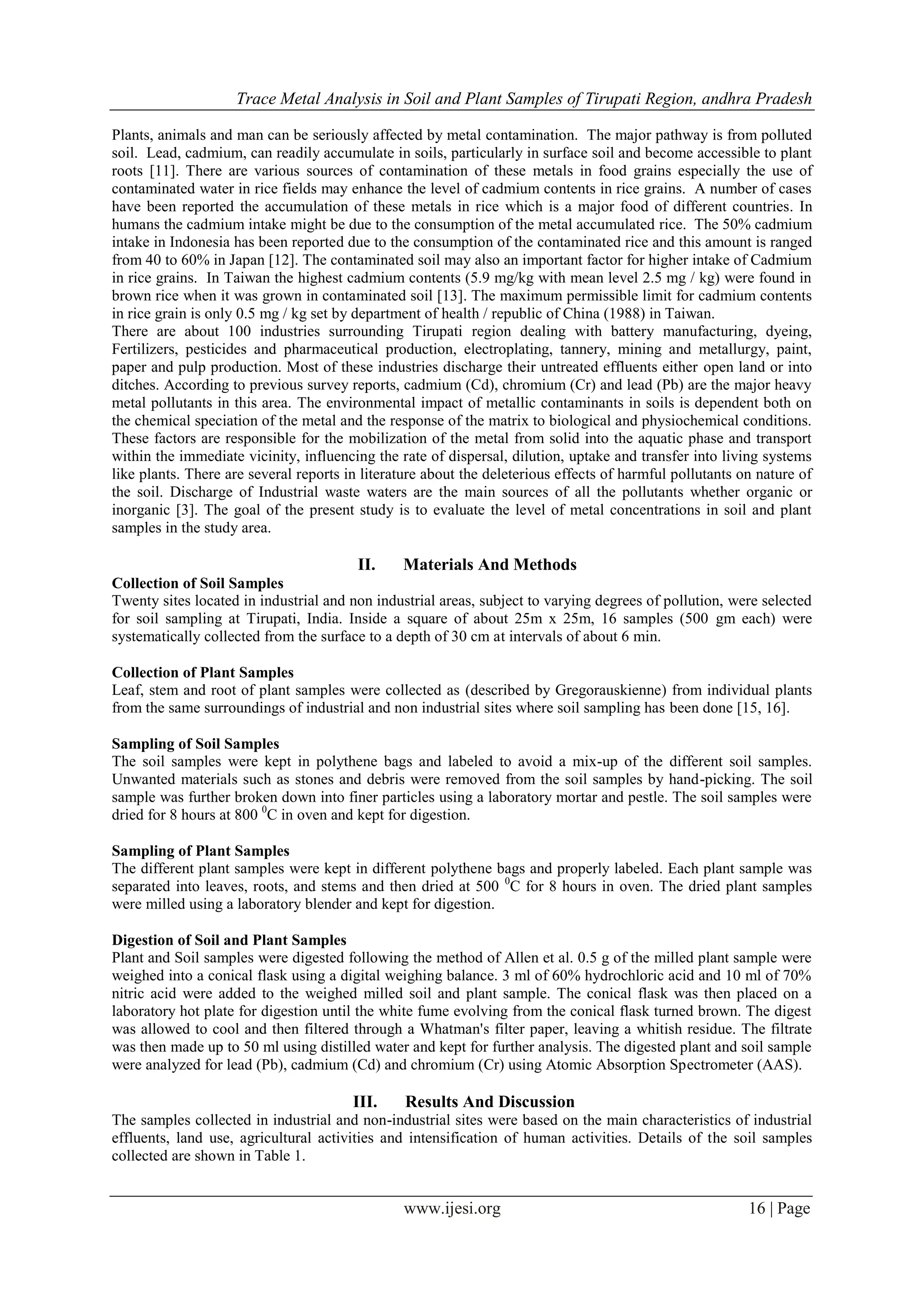 Trace Metal Analysis in Soil and Plant Samples of Tirupati Region ...