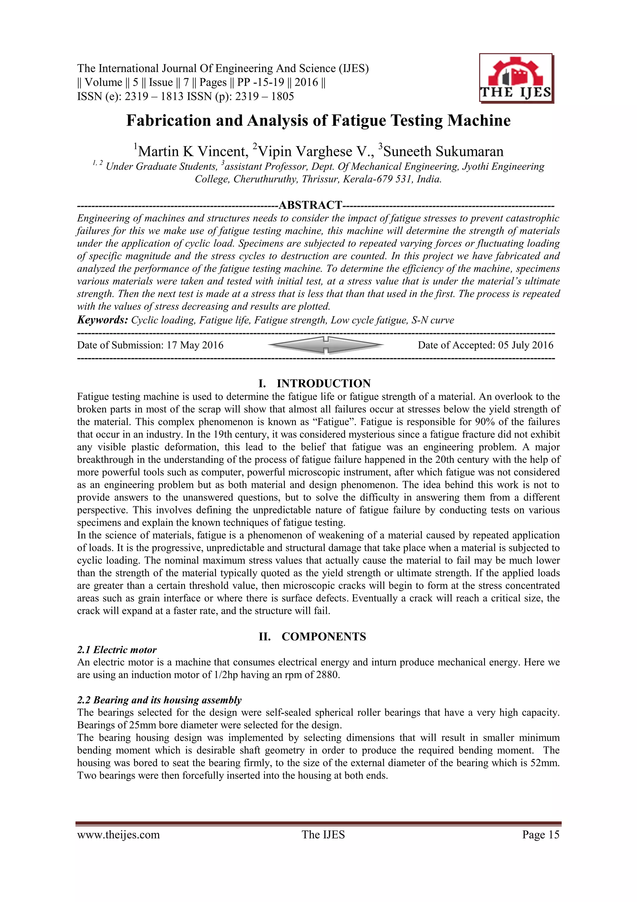 Fabrication and Analysis of Fatigue Testing Machine | PDF