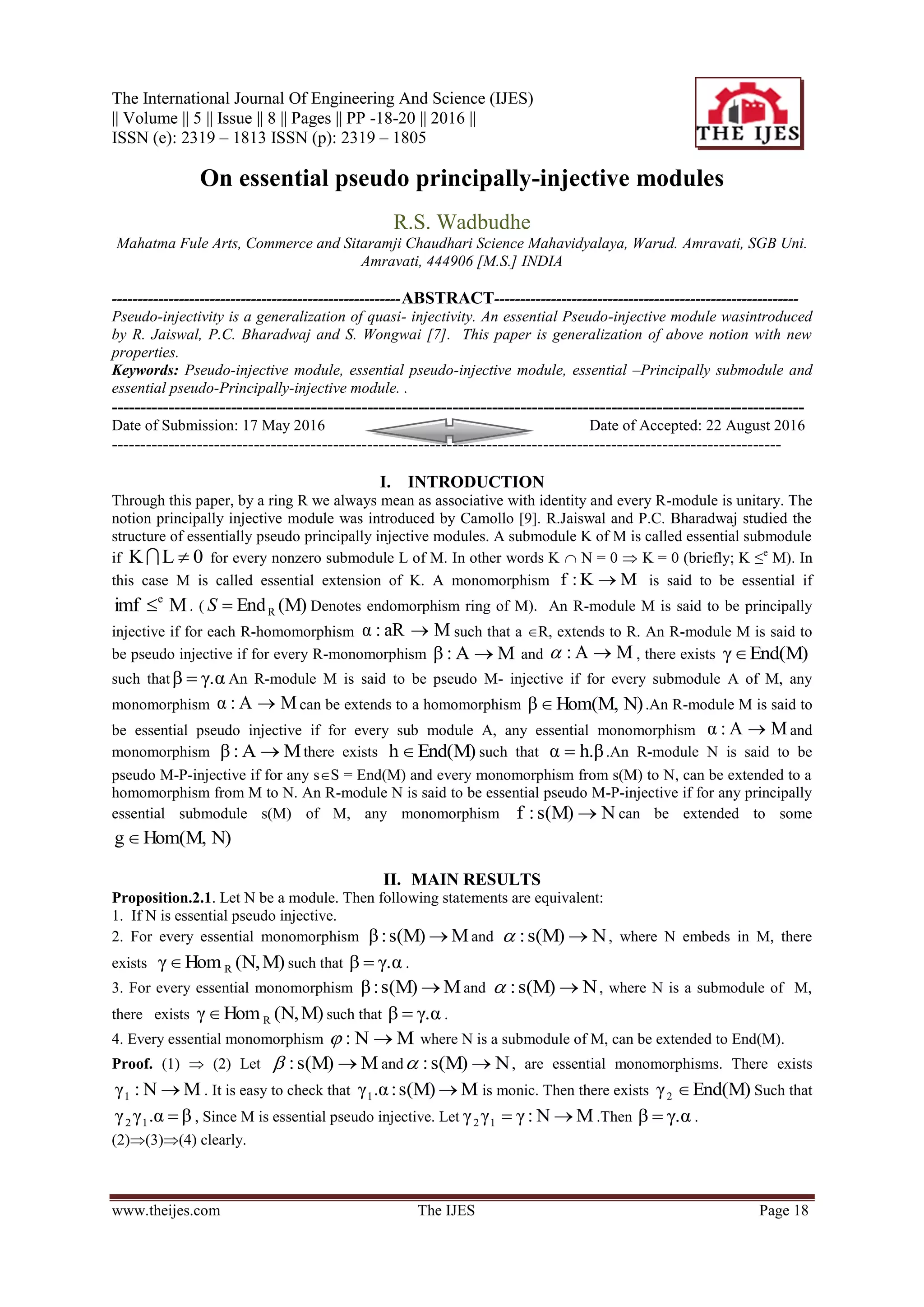On essential pseudo principally-injective modules | PDF