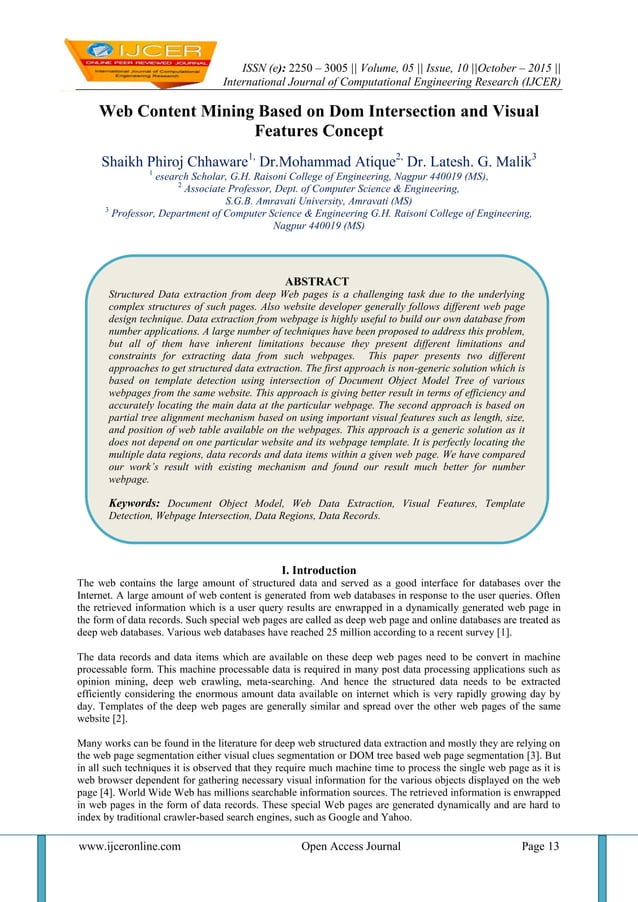 Web Content Mining Based on Dom Intersection and Visual Features Concept | PDF