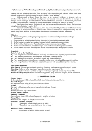 “Effectiveness of PTP on Knowledge and Attitude of High School Students ...