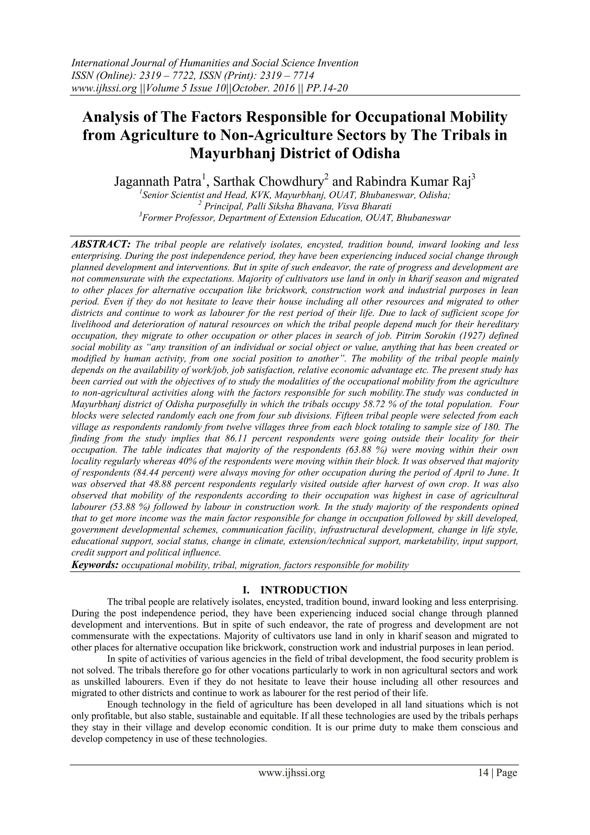 lysis of The Factors Responsible for Occupational Mobility from ...