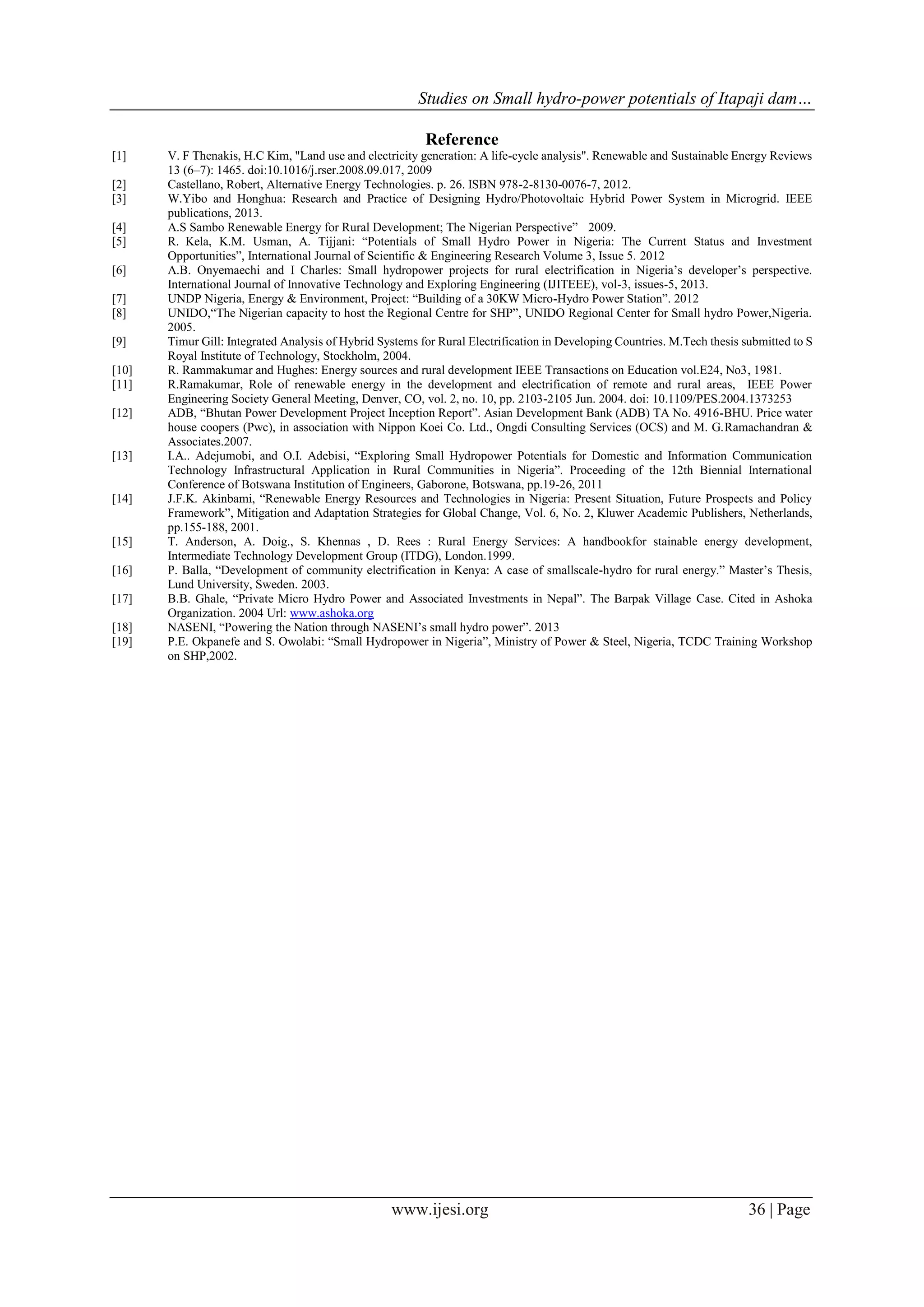 Studies on Small Hydro-Power Potentials of Itapaji Dam in Ekiti State, Nigeria. | PDF