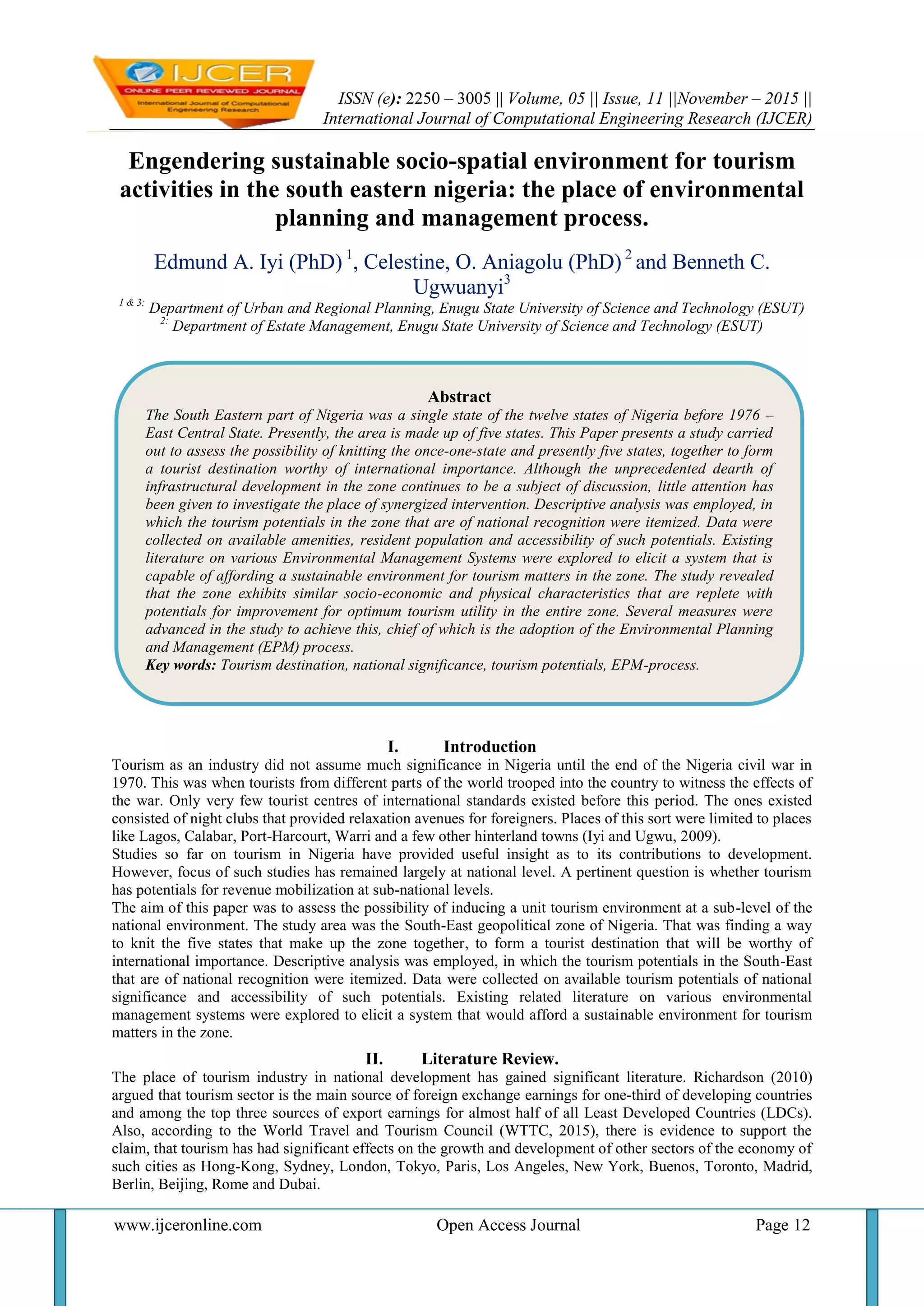Engendering sustainable socio-spatial environment for tourism ...