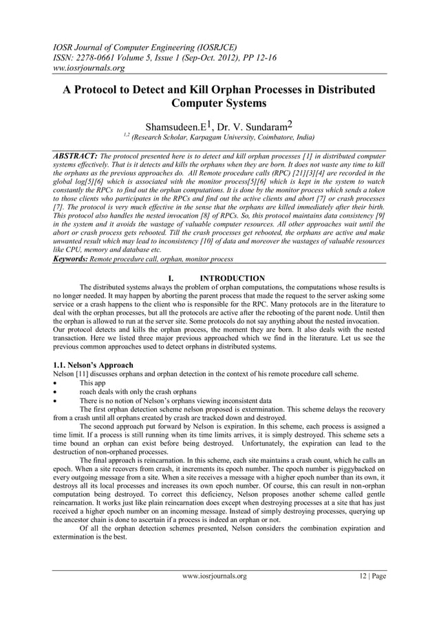 A Protocol to Detect and Kill Orphan Processes in Distributed Computer Systems | PDF