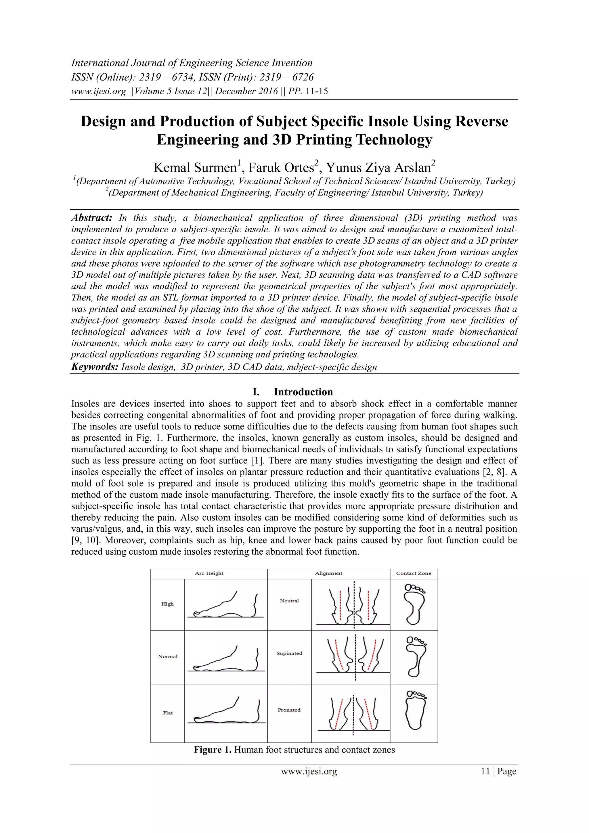 Design and Production of Subject Specific Insole Using Reverse ...