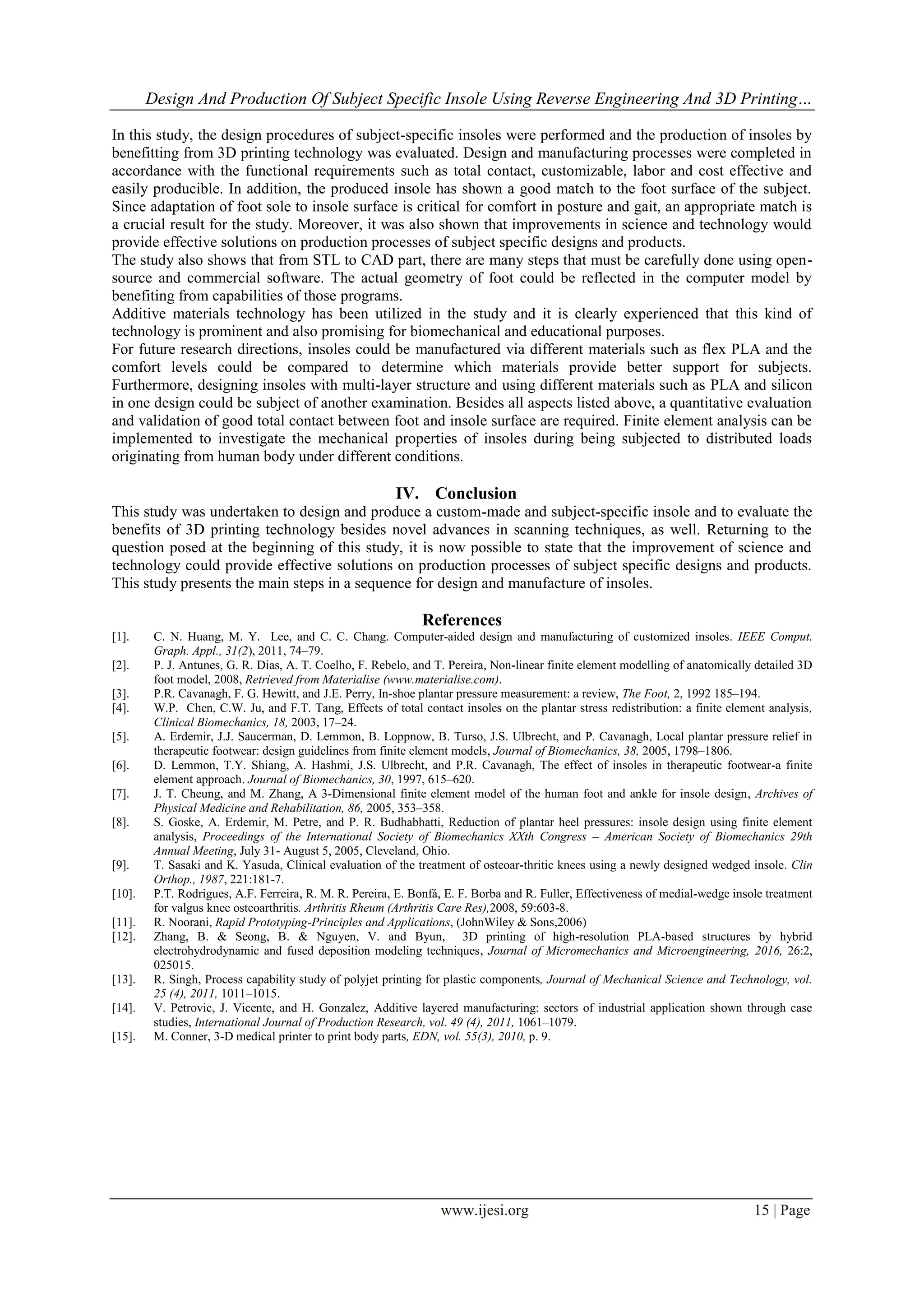 Design and Production of Subject Specific Insole Using Reverse ...
