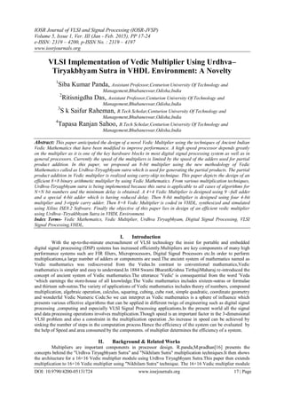 VLSI Implementation of Vedic Multiplier Using Urdhva– Tiryakbhyam Sutra in VHDL Environment: A ...