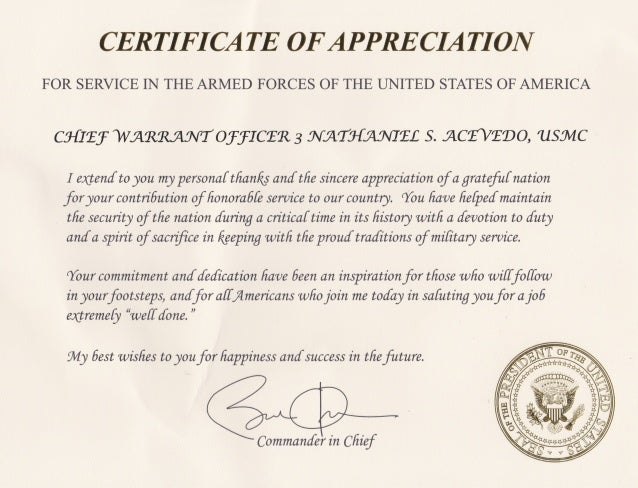 Letter Of Appreciation President Obama