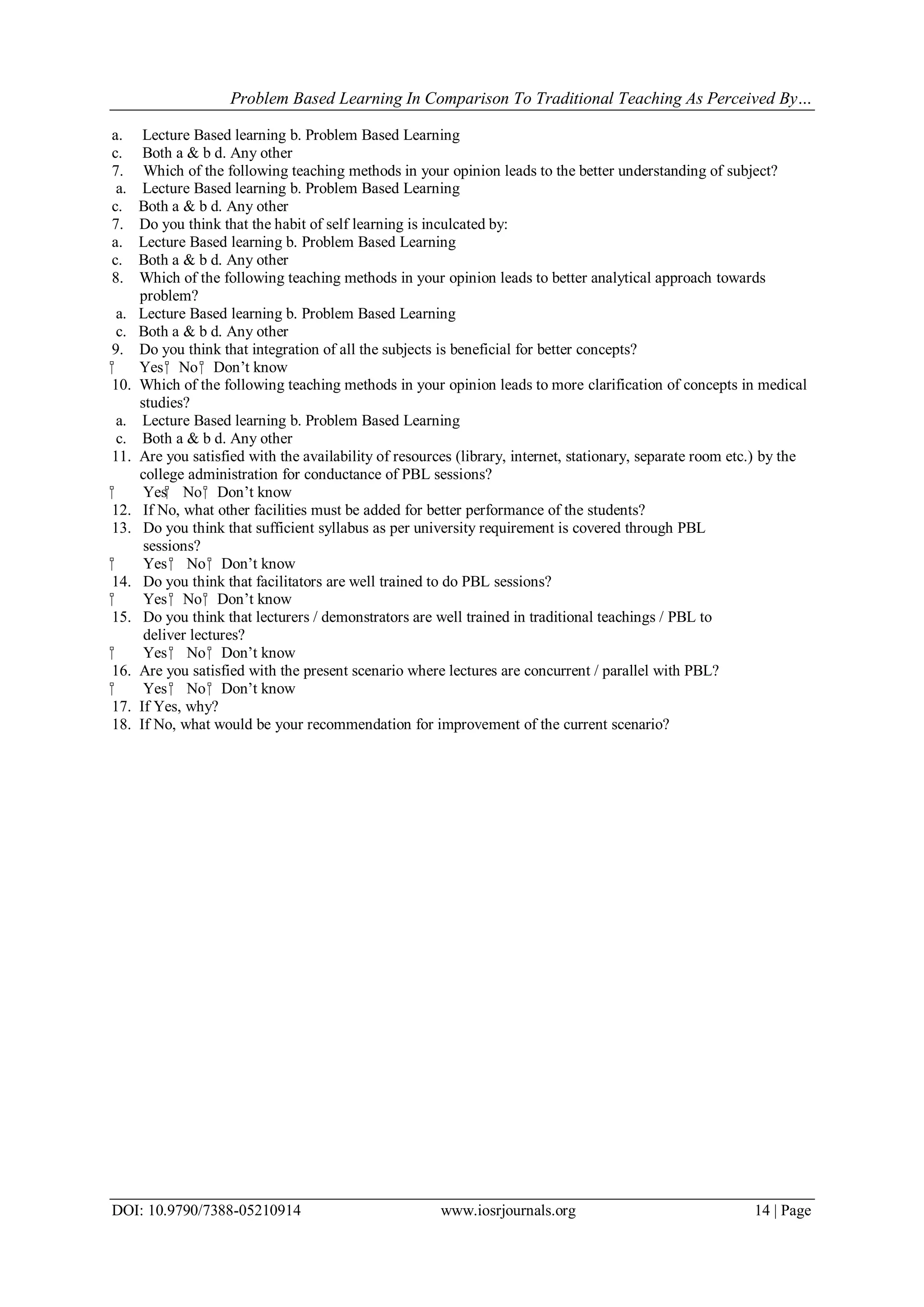 Problem Based Learning In Comparison To Traditional Teaching As ...