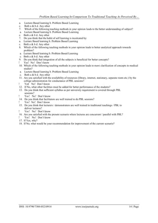 Problem Based Learning In Comparison To Traditional Teaching As ...