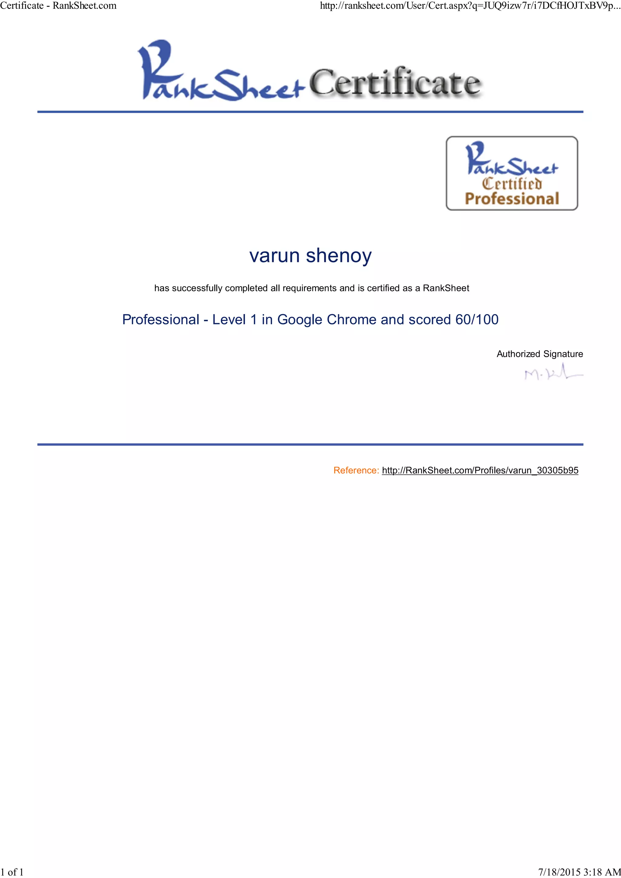 Chrome - RankSheet | PDF