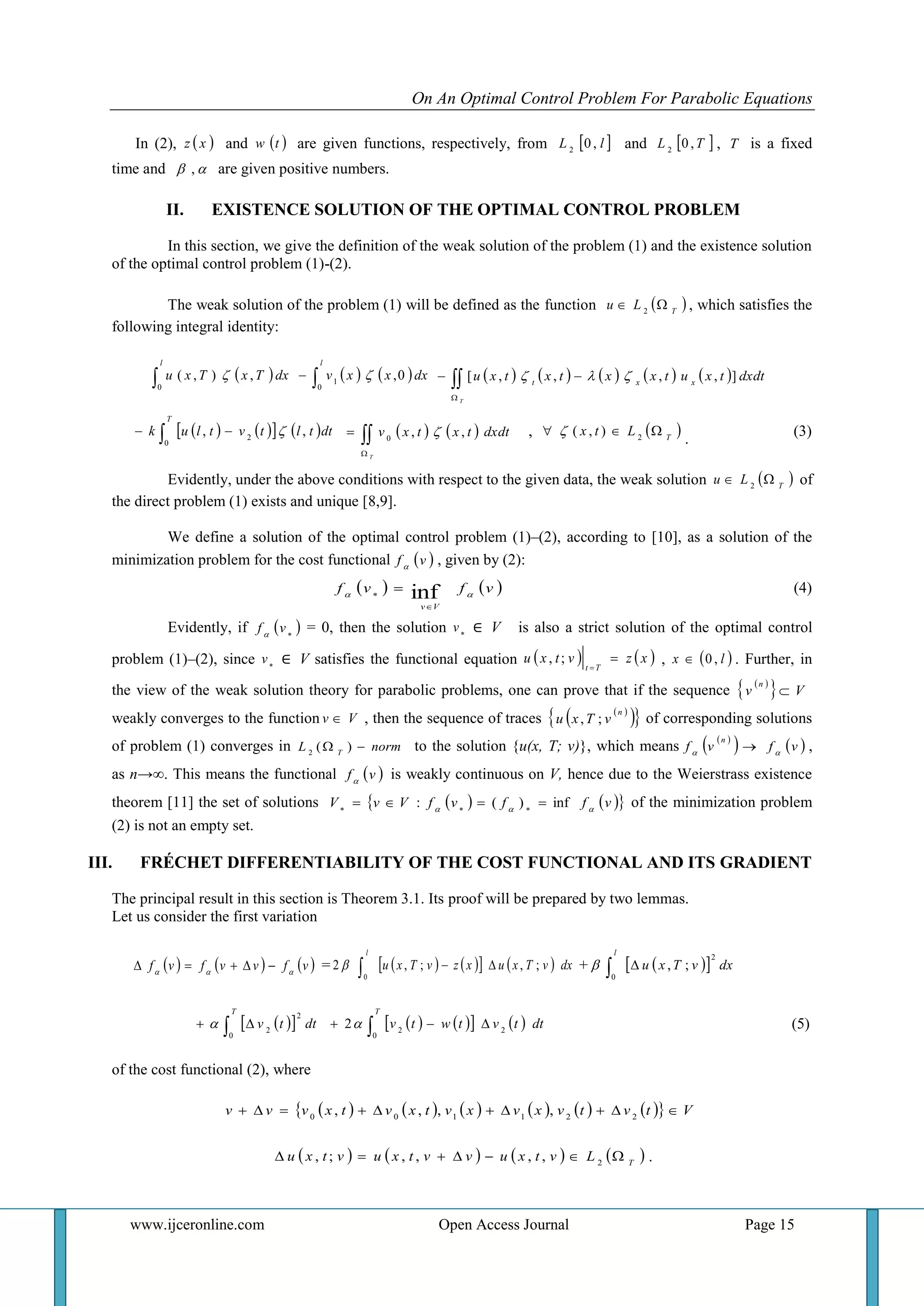 On An Optimal Control Problem For Parabolic Equations Pdf