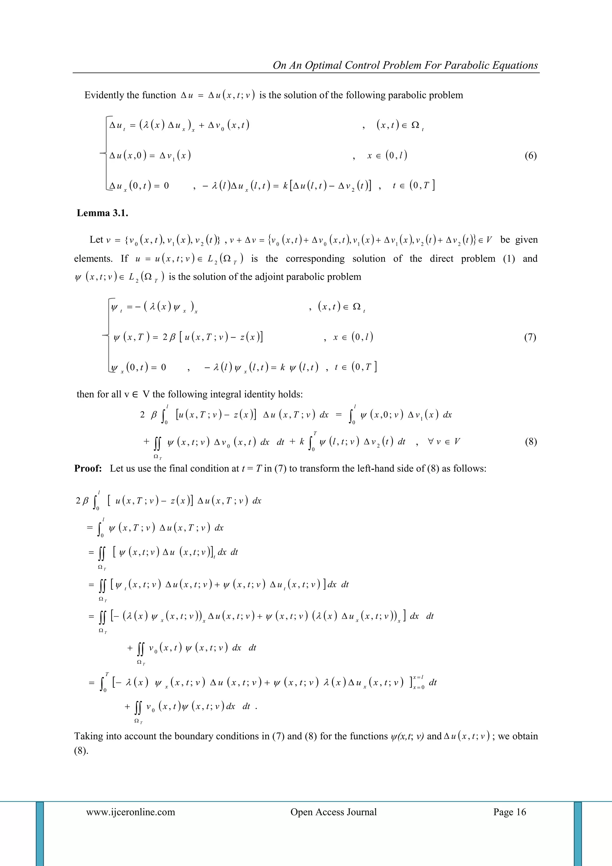 On an Optimal control Problem for Parabolic Equations | PDF