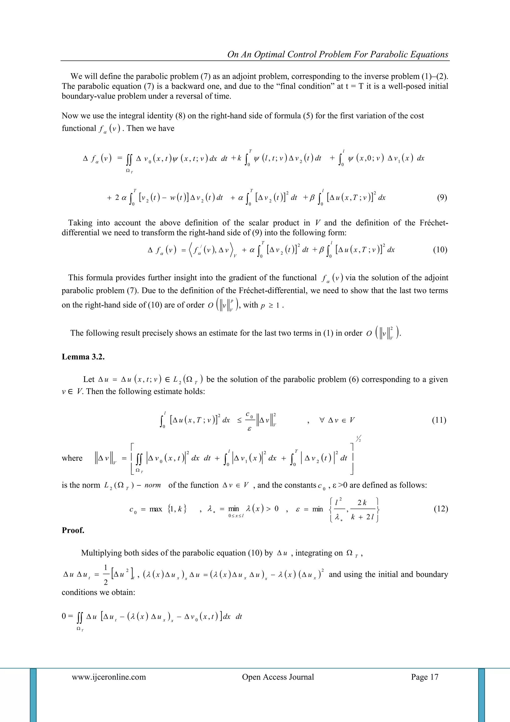 On An Optimal Control Problem For Parabolic Equations Pdf