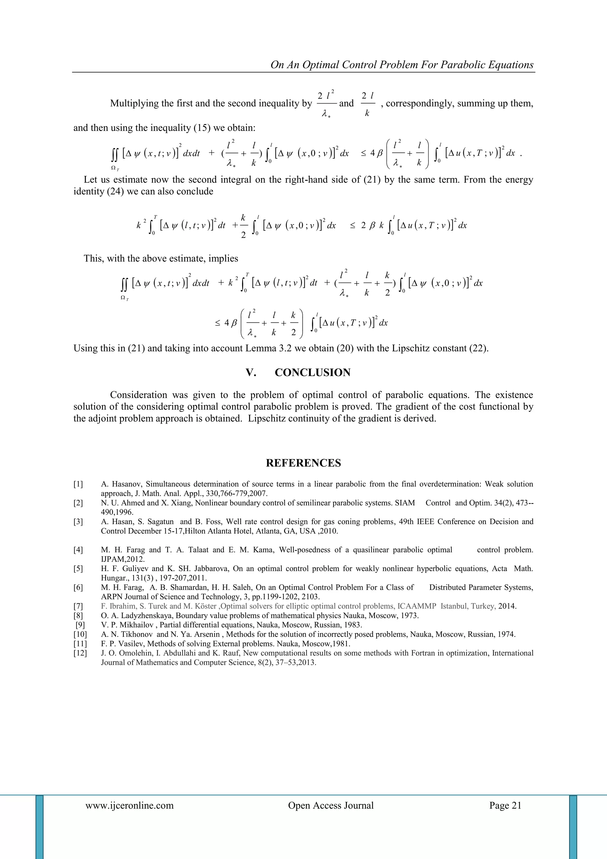 On An Optimal Control Problem For Parabolic Equations Pdf