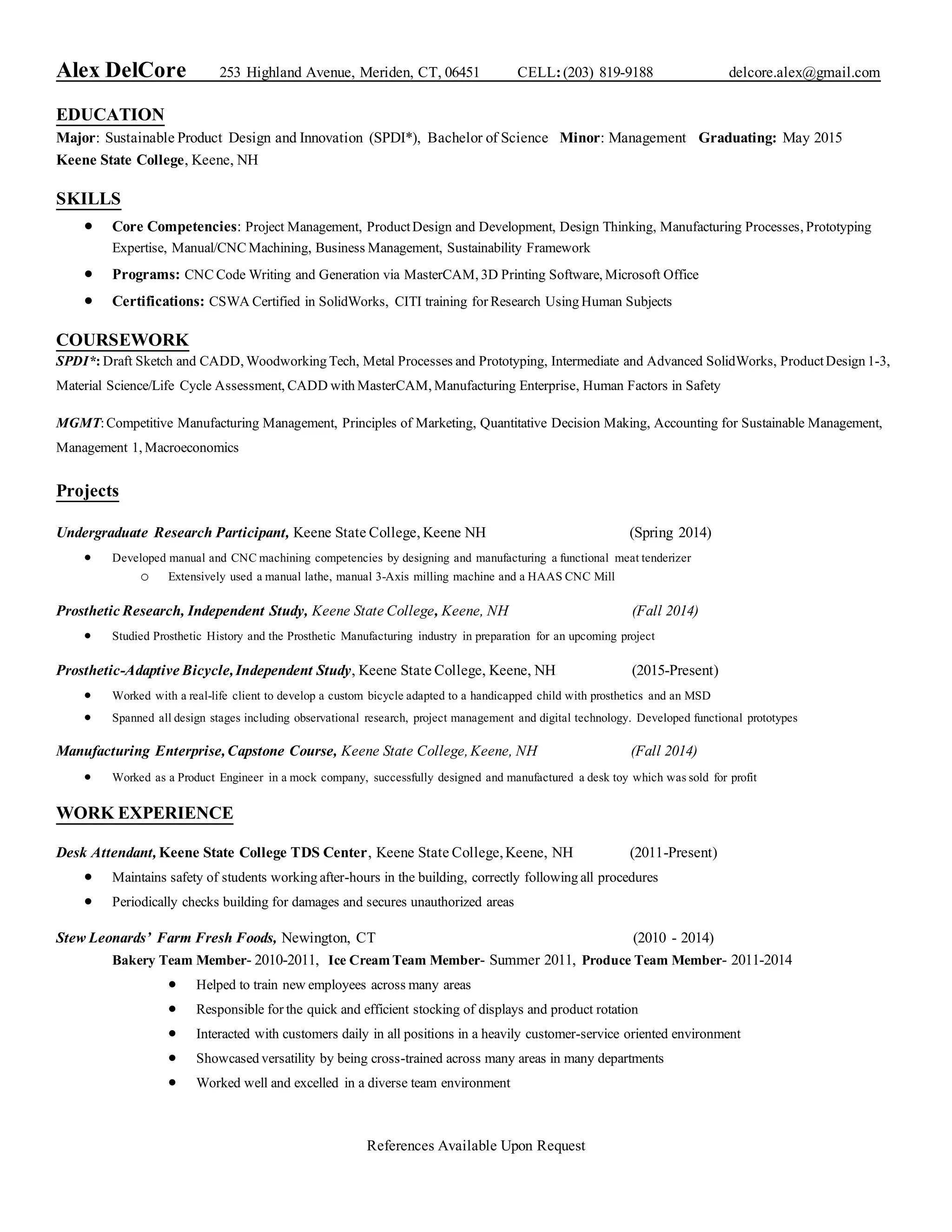 Alex DelCore updated resume | DOCX | Business | Business and Finance