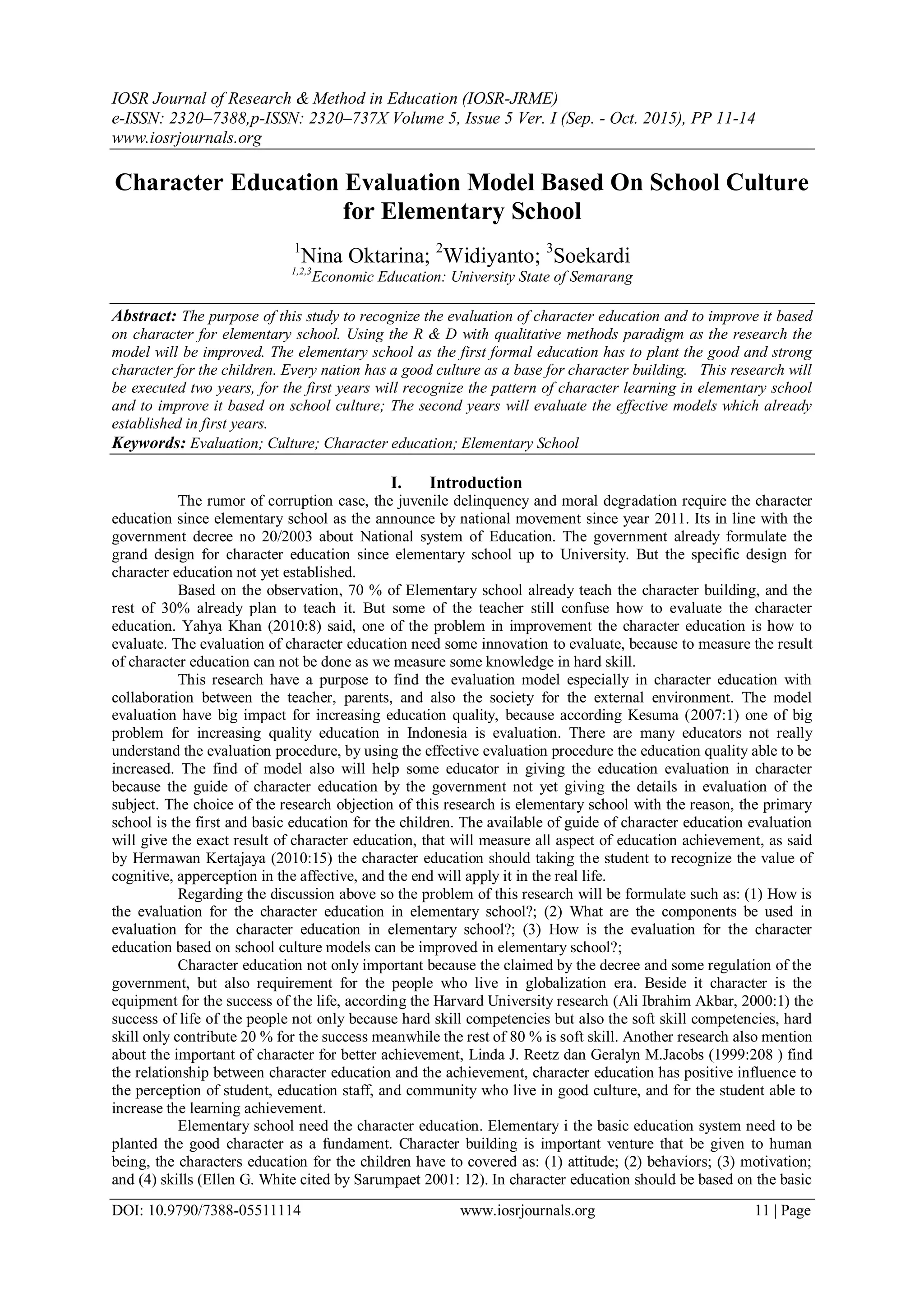 Character Education Evaluation Model Based On School Culture for ...