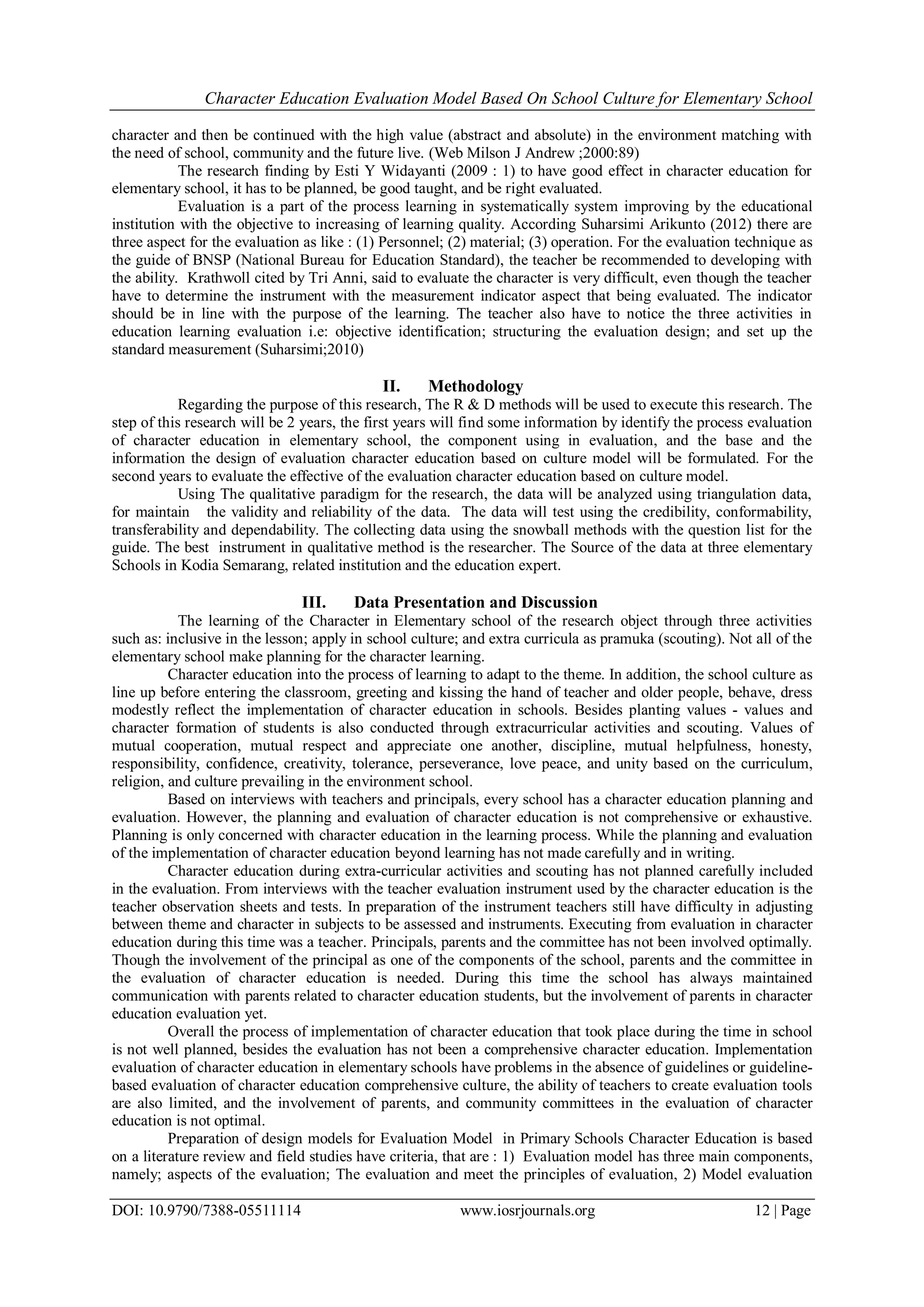 Character Education Evaluation Model Based On School Culture for Elementary School | PDF