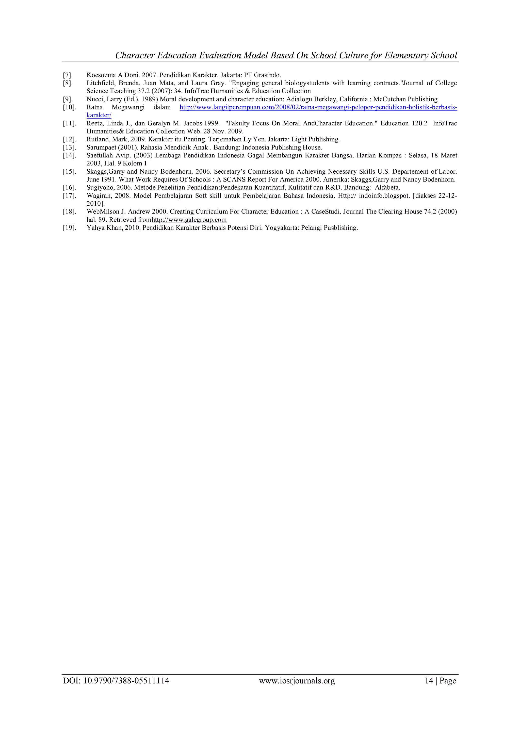 Character Education Evaluation Model Based On School Culture for ...