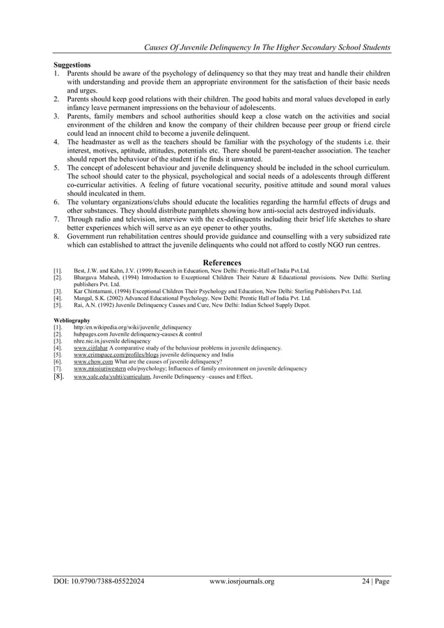 Causes of Juvenile Delinquency in the Higher Secondary School Students ...