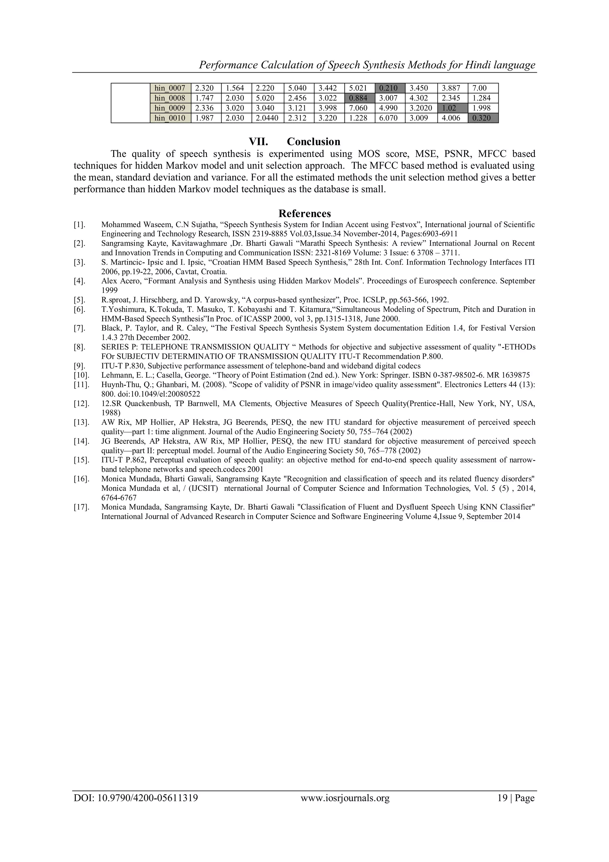 Performance Calculation of Speech Synthesis Methods for Hindi language | PDF | Digital Audio ...