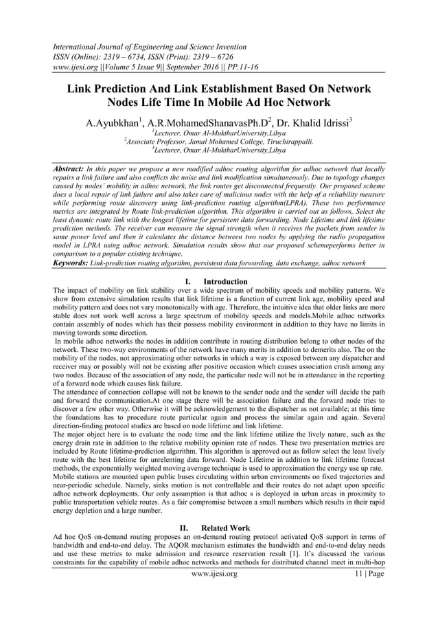 Link Prediction And Link Establishment Based On Network Nodes Life Time In Mobile Ad Hoc Network ...