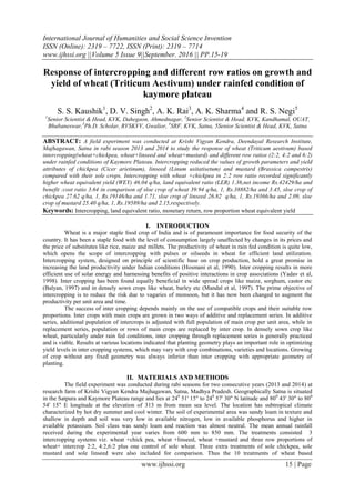 Response of intercropping and different row ratios on growth and yield of wheat (Triticum ...