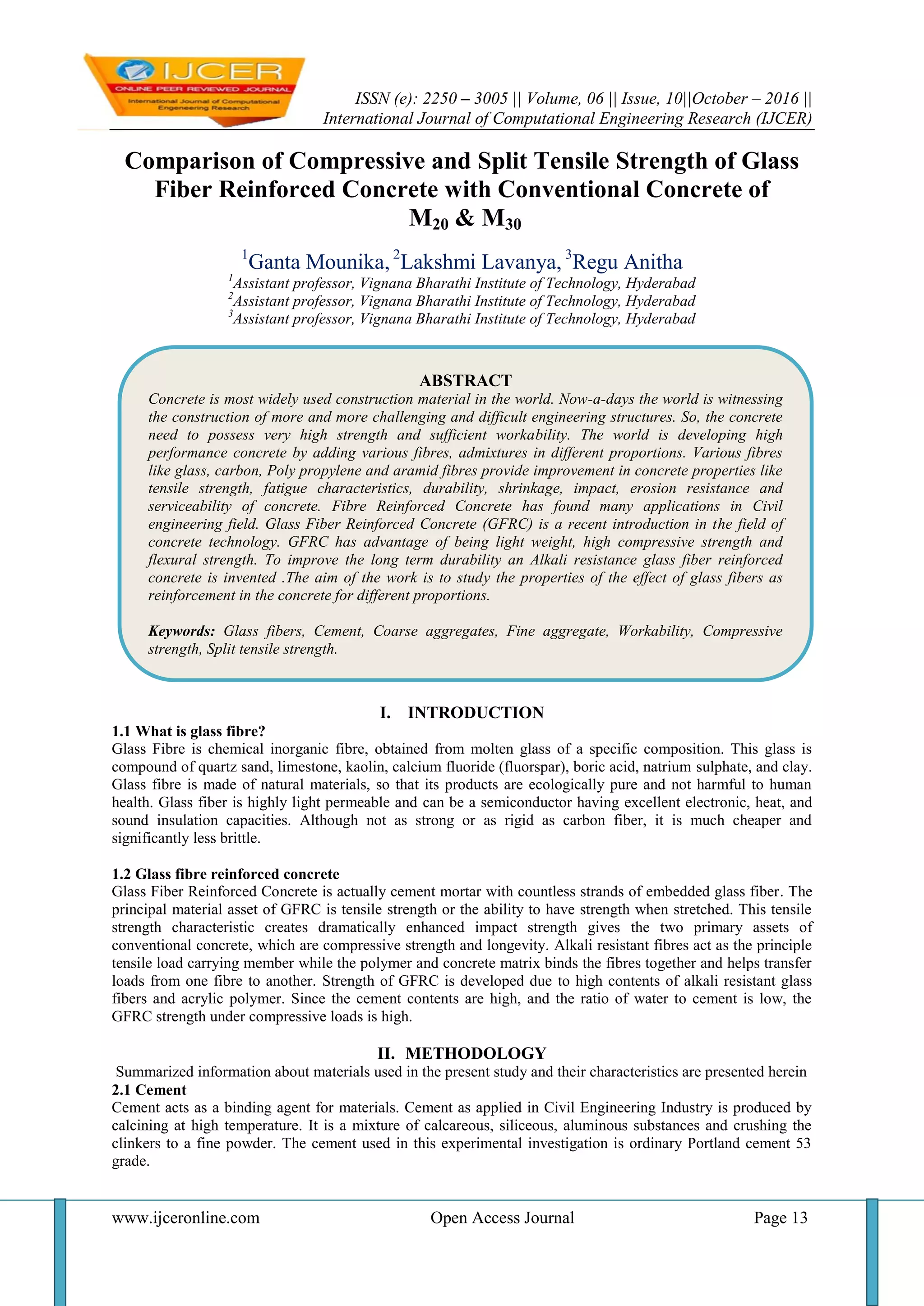 Comparison of Compressive and Split Tensile Strength of Glass Fiber ...