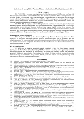 Behavioral Screening with a Translated Measure: Reliability and ...