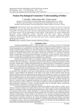 Trainee Psychological Counselors’ Understanding of Ethics | PDF ...
