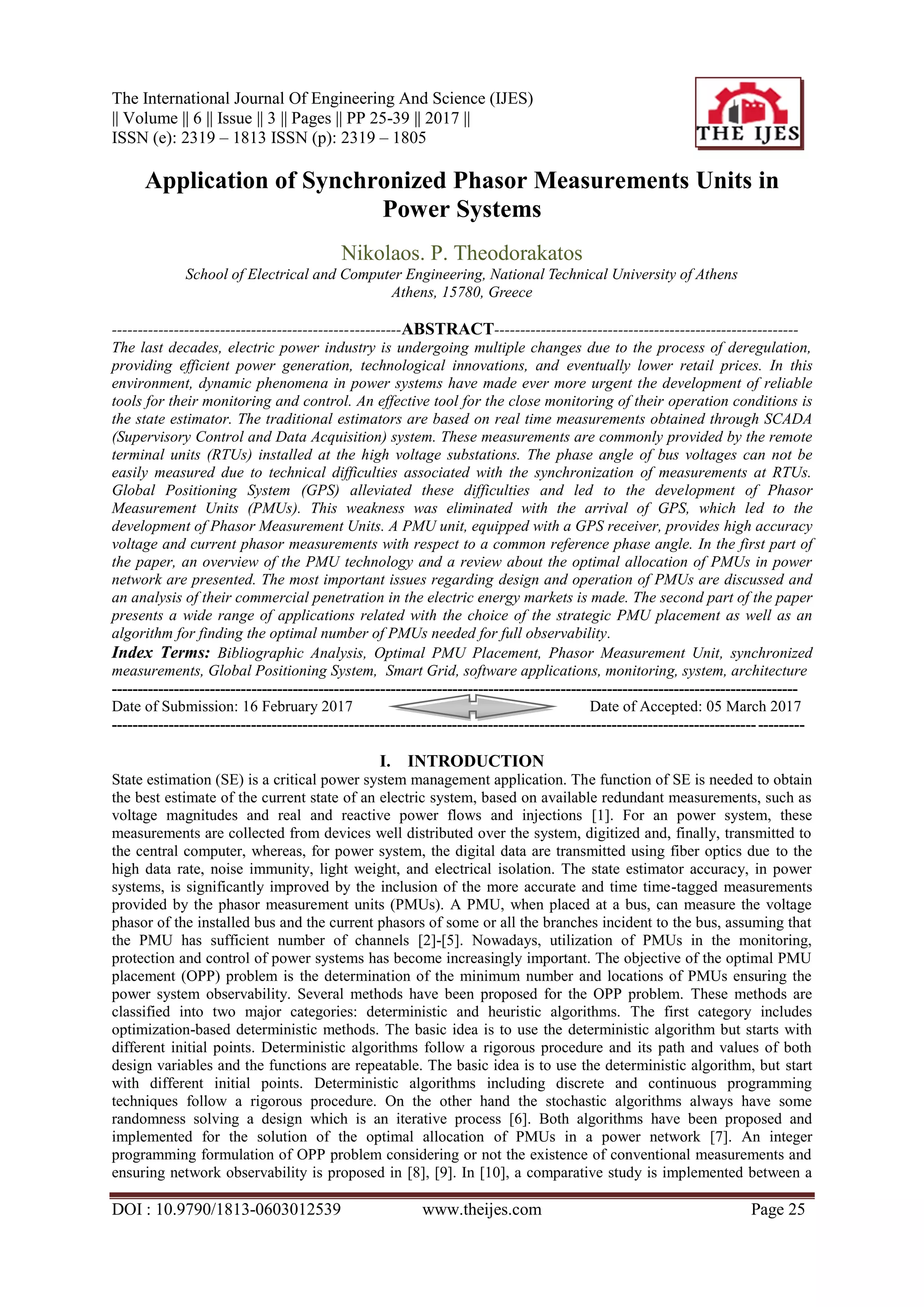 Application Of Synchronized Phasor Measurements Units In Power Systems Pdf