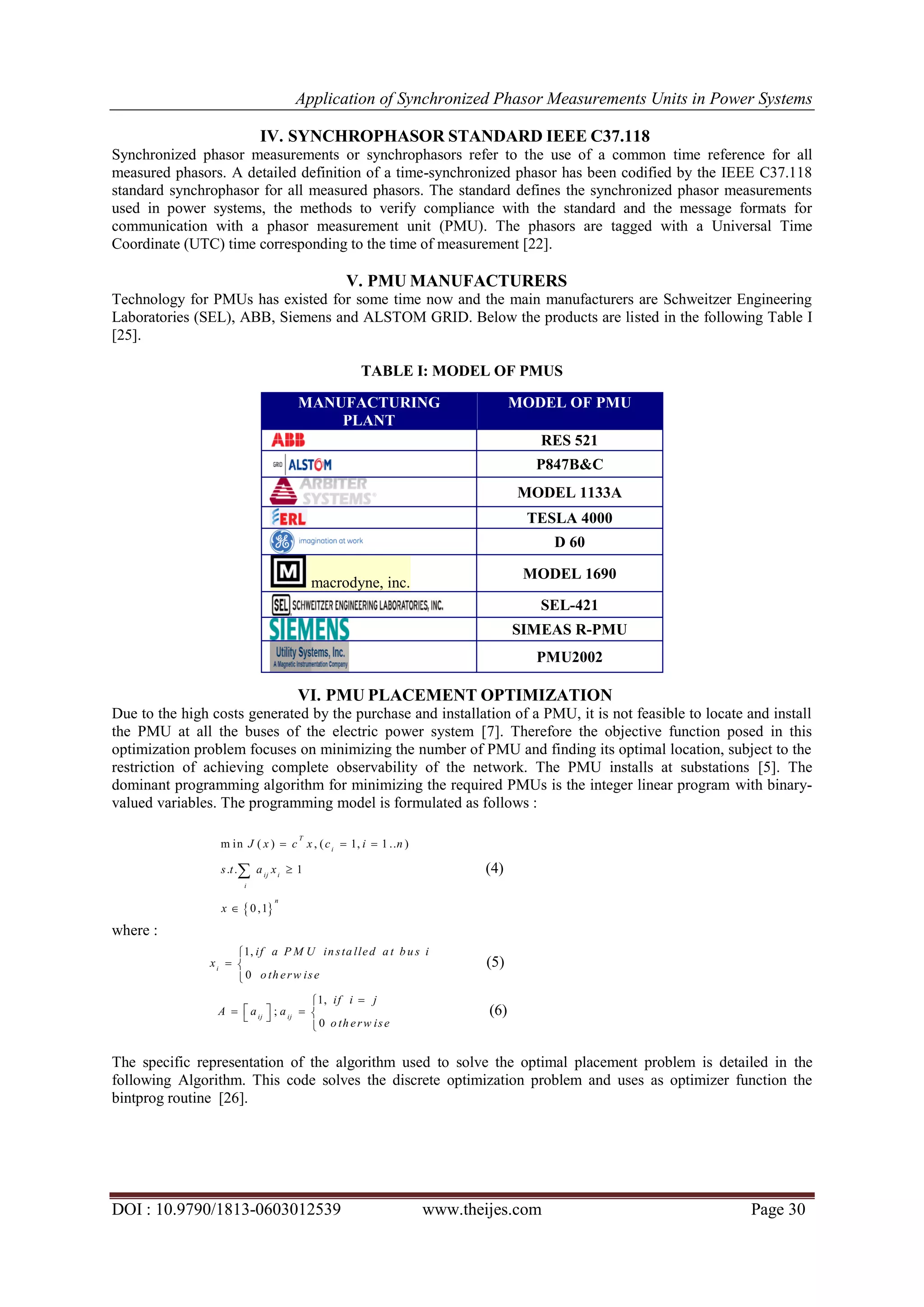 Application Of Synchronized Phasor Measurements Units In Power Systems Pdf