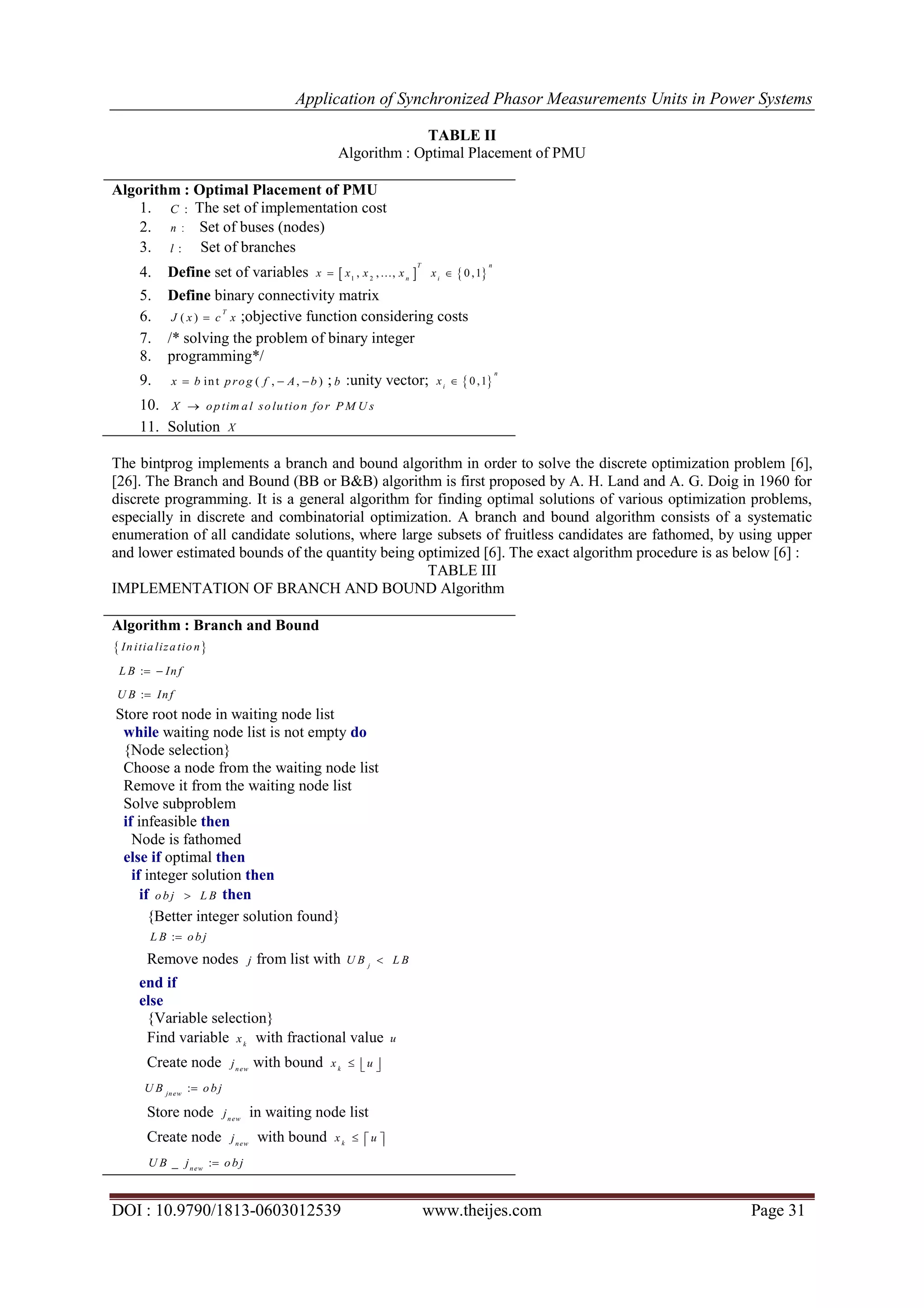 Application Of Synchronized Phasor Measurements Units In Power Systems