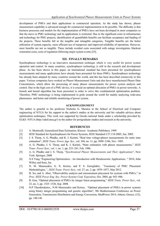 Application Of Synchronized Phasor Measurements Units In Power Systems