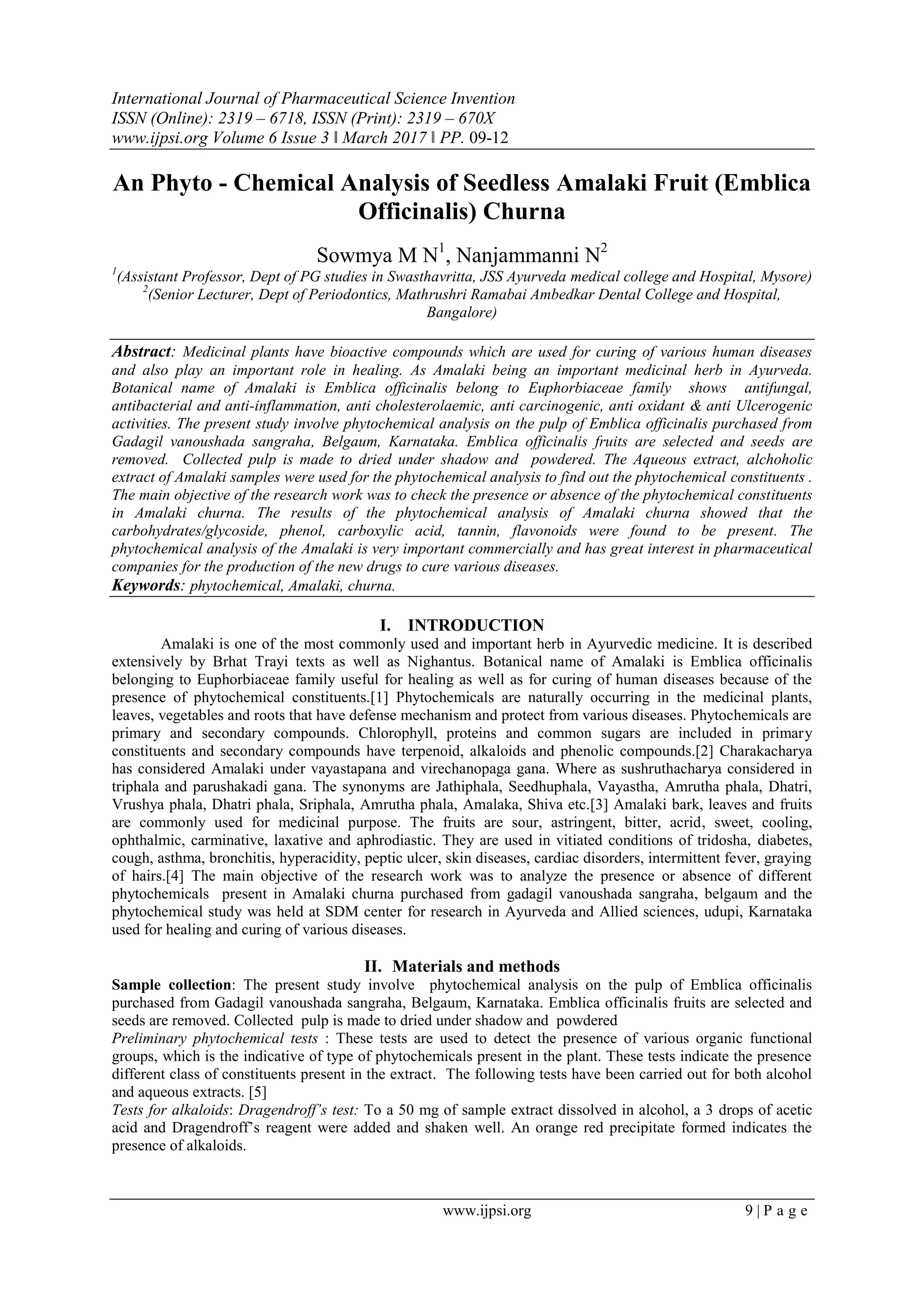 An Phyto - Chemical Analysis of Seedless Amalaki Fruit (Emblica ...