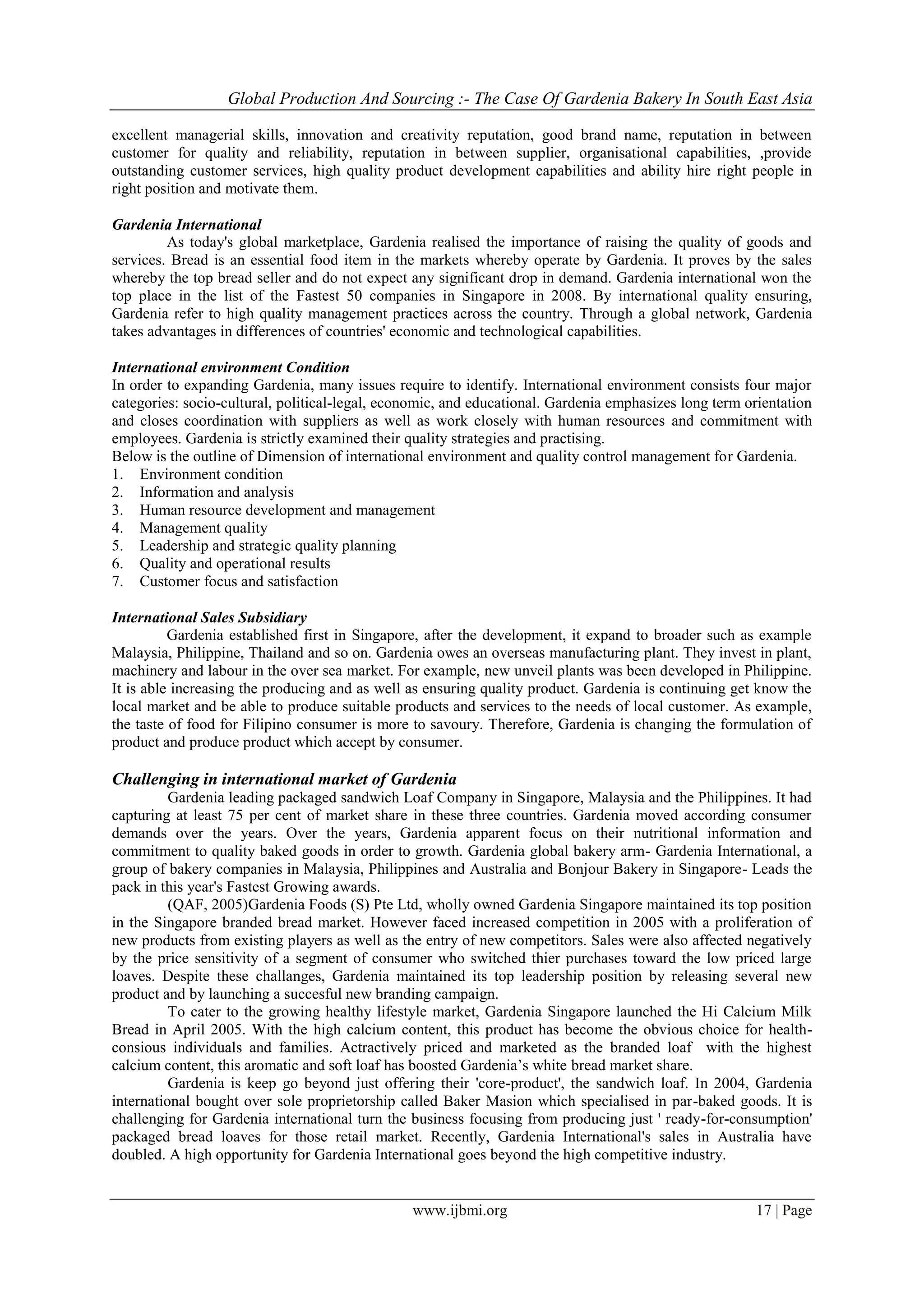 Global Production And Sourcing :- The Case Of Gardenia Bakery In South East Asia | PDF