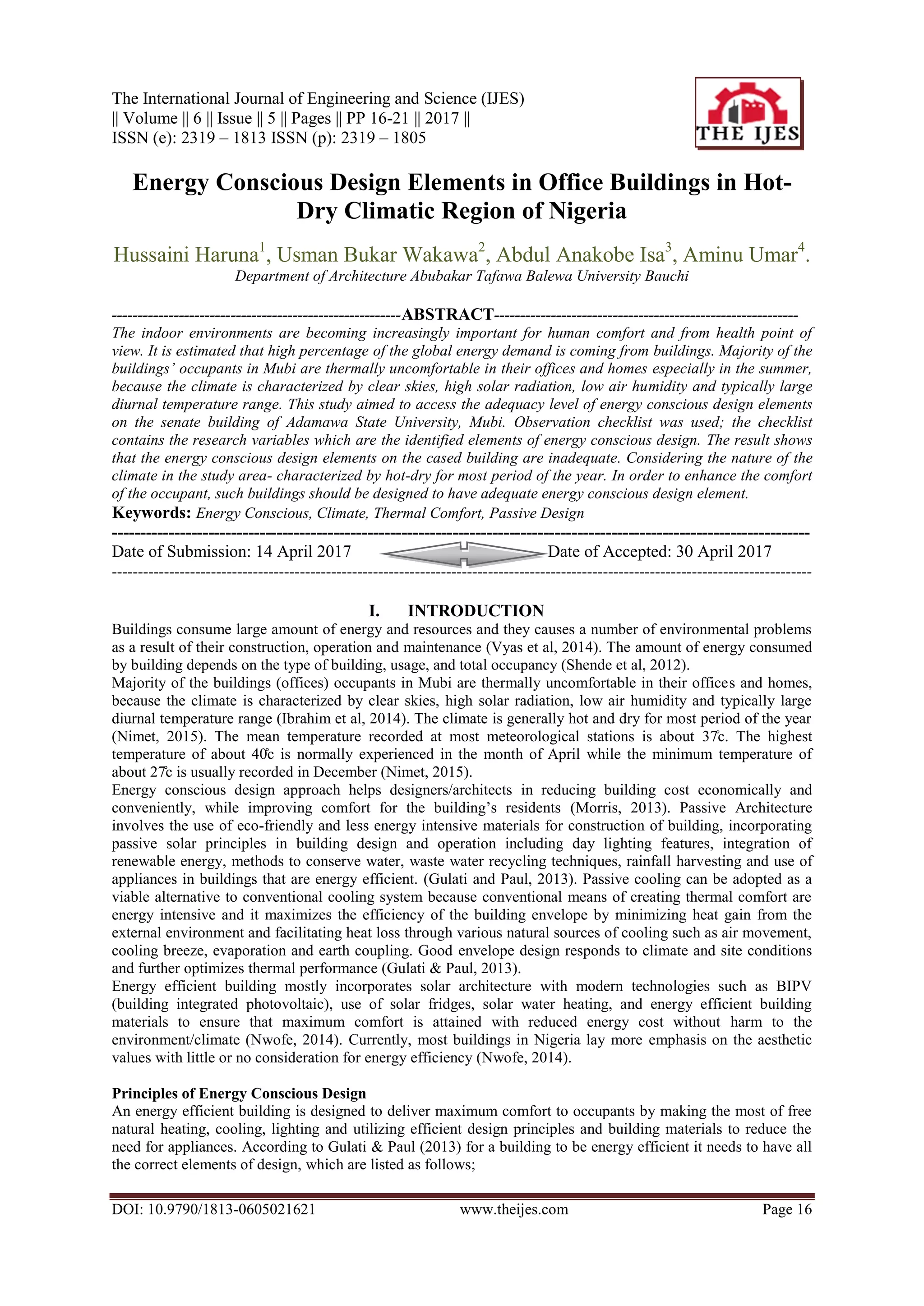 Energy Conscious Design Elements in Office Buildings in HotDry Climatic ...
