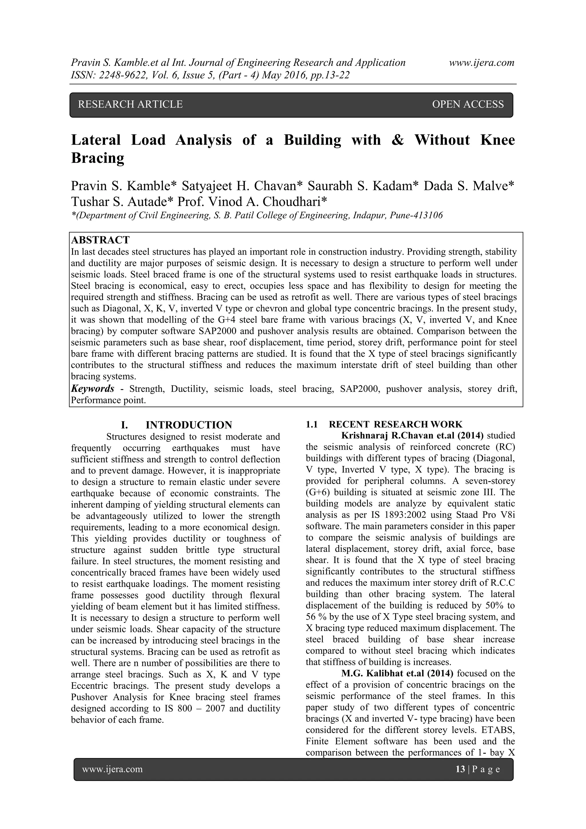 Lateral Load Analysis of a Building with & Without Knee Bracing | PDF
